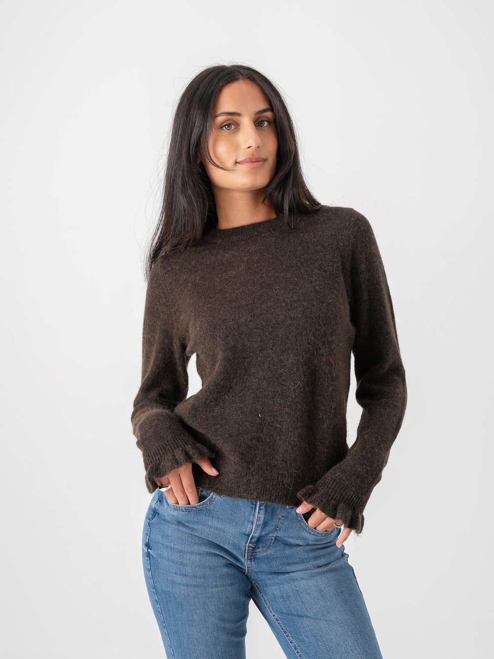 Selected Femme Lulu Long Sleeve Knit Frill Cuff O-Neck - Brun ...