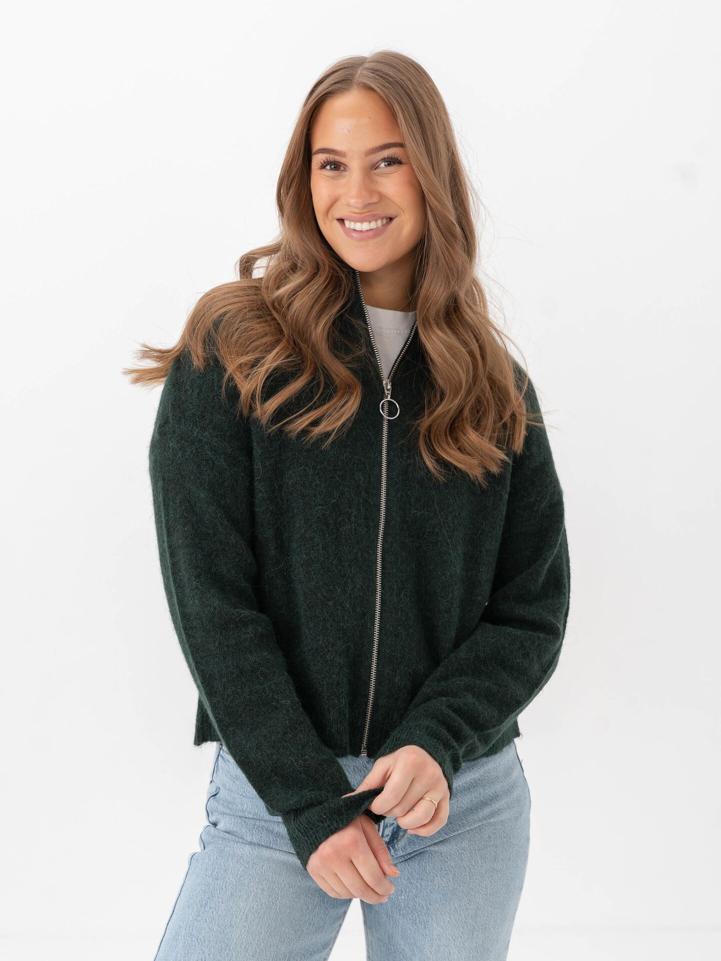 Vero Moda Palma Long Sleeve Highneck Zip Cardigan - Grønn | Getinspired.no